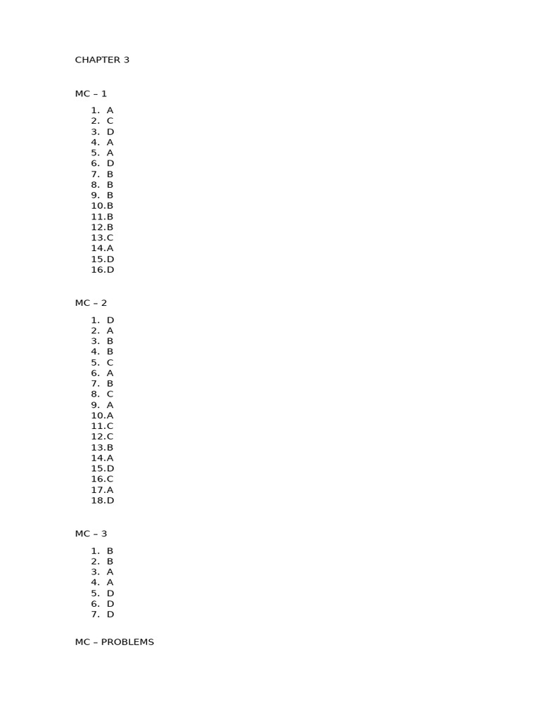 Chapter 3 Multiple Choice Answers | PDF