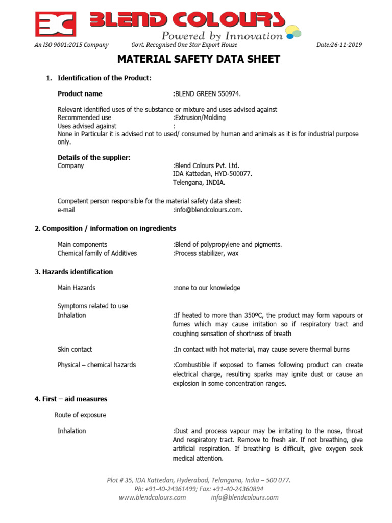 MSDS Blend Green 550974 - 210000024 | PDF | Dangerous Goods | Safety