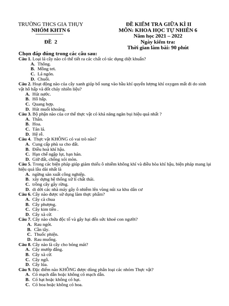 De gk2 Mon KHTN 6 - 08042022 | PDF