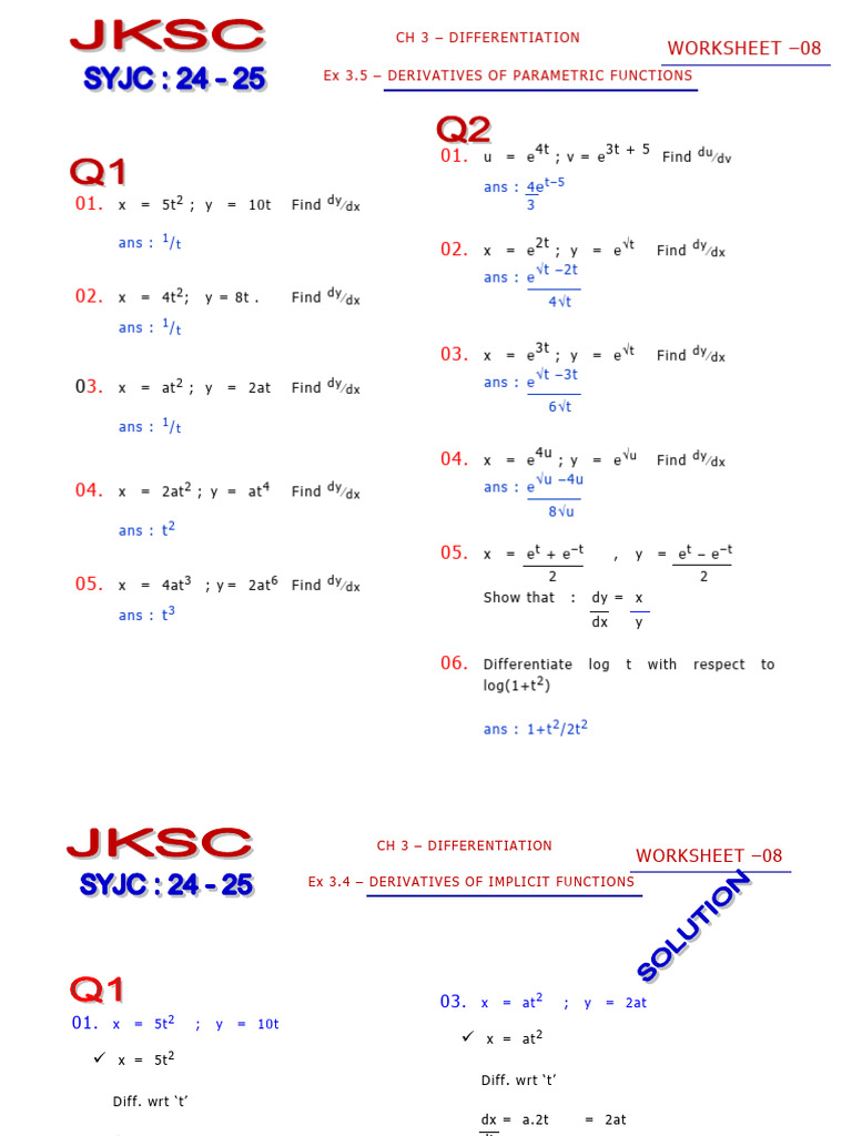 Ch 3 Differentiation - WS - 08 - Q & Soln | PDF | Derivative | Functional Analysis