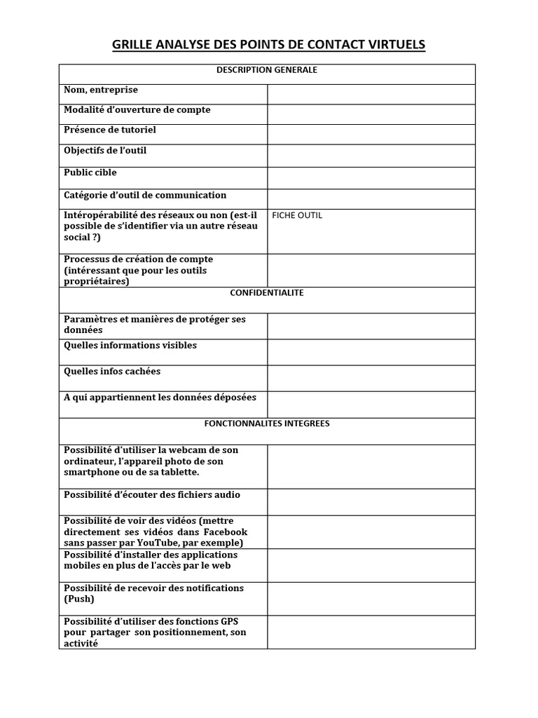 Grille d'Analyse des Points de Contact | PDF | Facebook | Informatique
