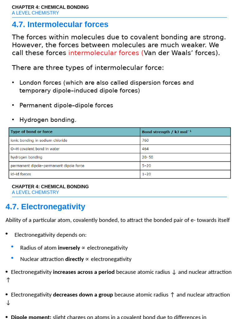 Intermolecular Forces in Chemistry | PDF | Chemical Polarity ...