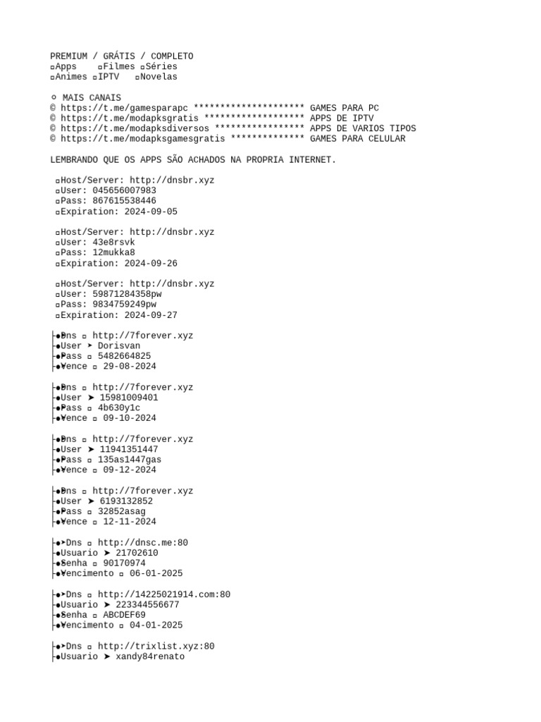 LISTA IPTV 57 Modapksgratis | PDF | User (Computing) | Internet