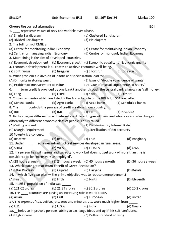 Economics Exam Questions and Answers | PDF | Inflation | Unemployment
