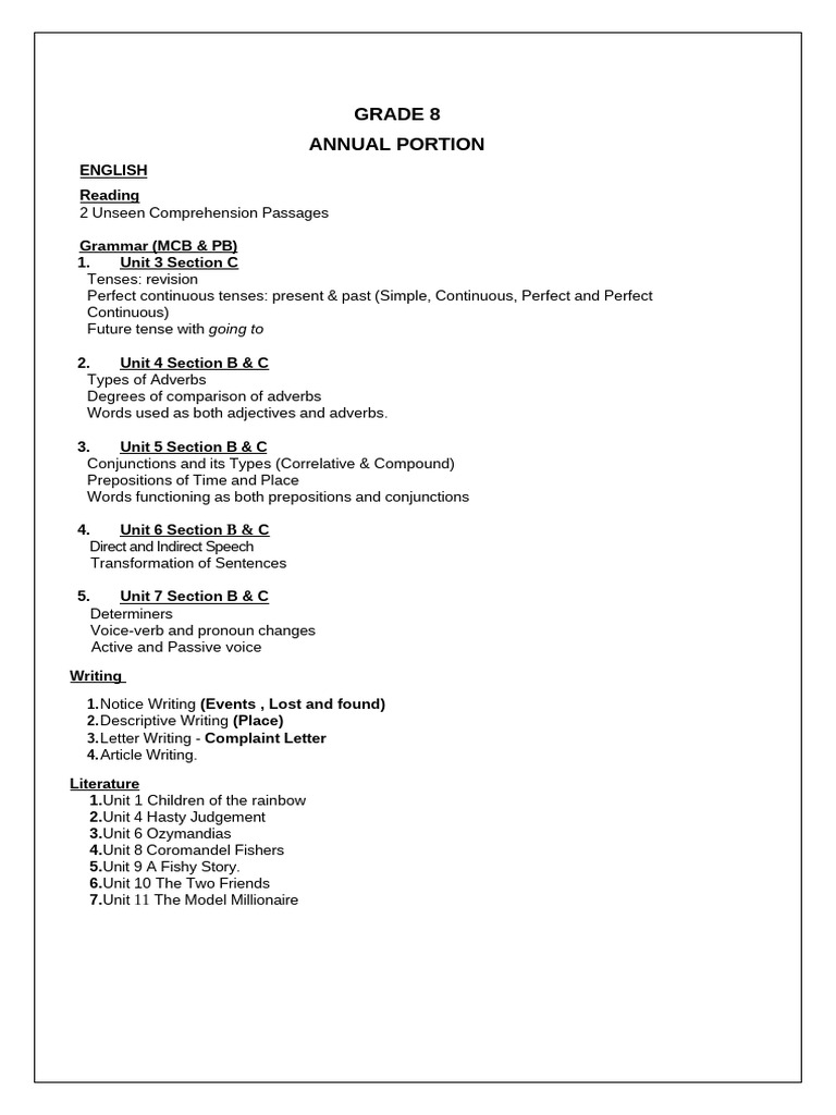 Grade 8 Annual Portion | PDF