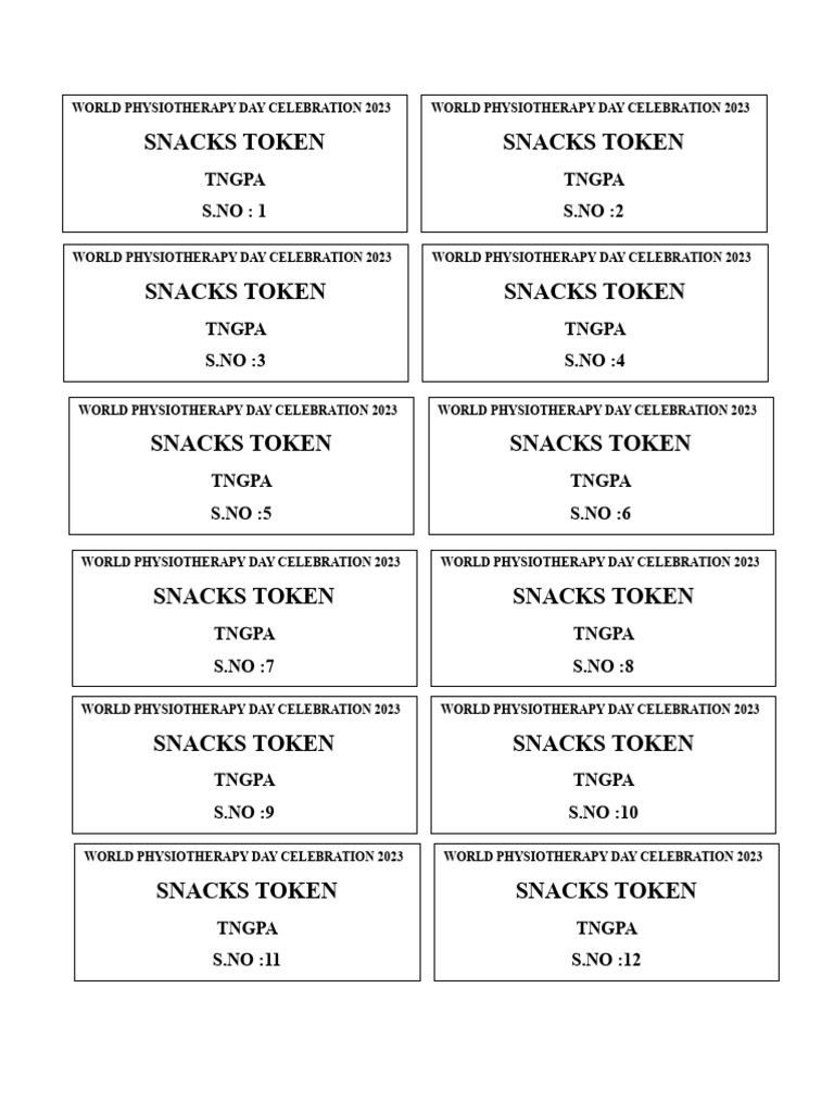 Snacks Token 250 Print | PDF