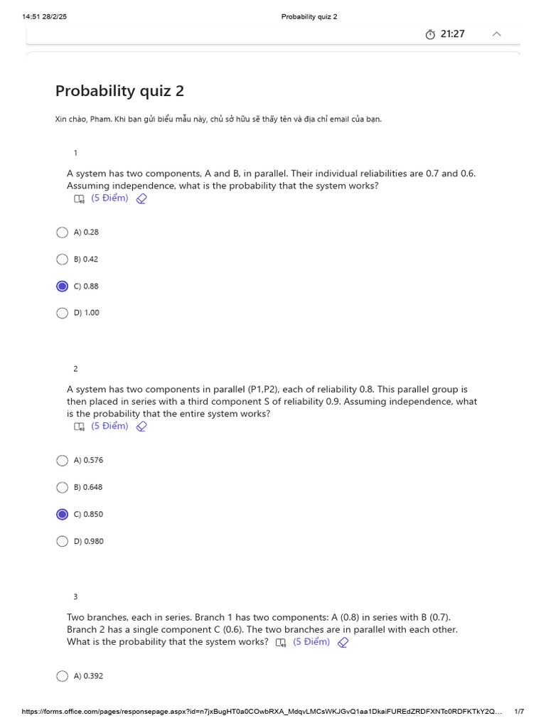 Probability quiz 2 | PDF | Probability And Statistics | Descriptive ...