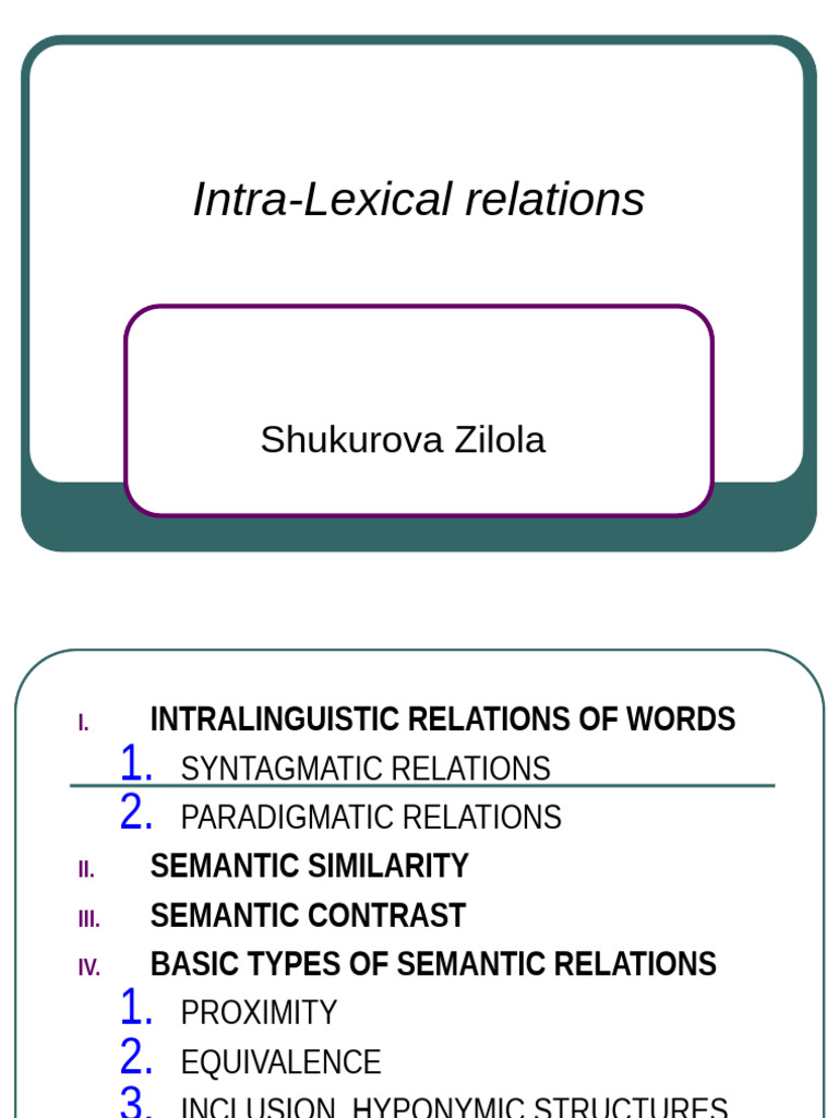 Intra-Lexical Relations | PDF | Semantics | Word