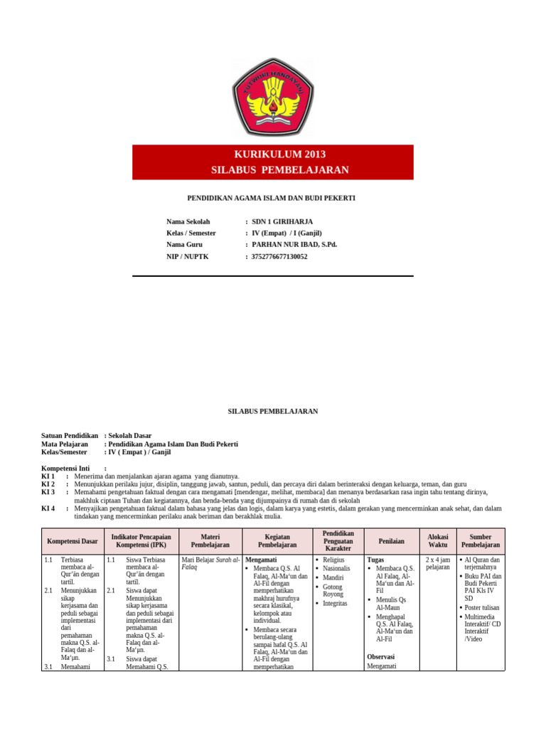 Silabus Daring Kls 4 | PDF