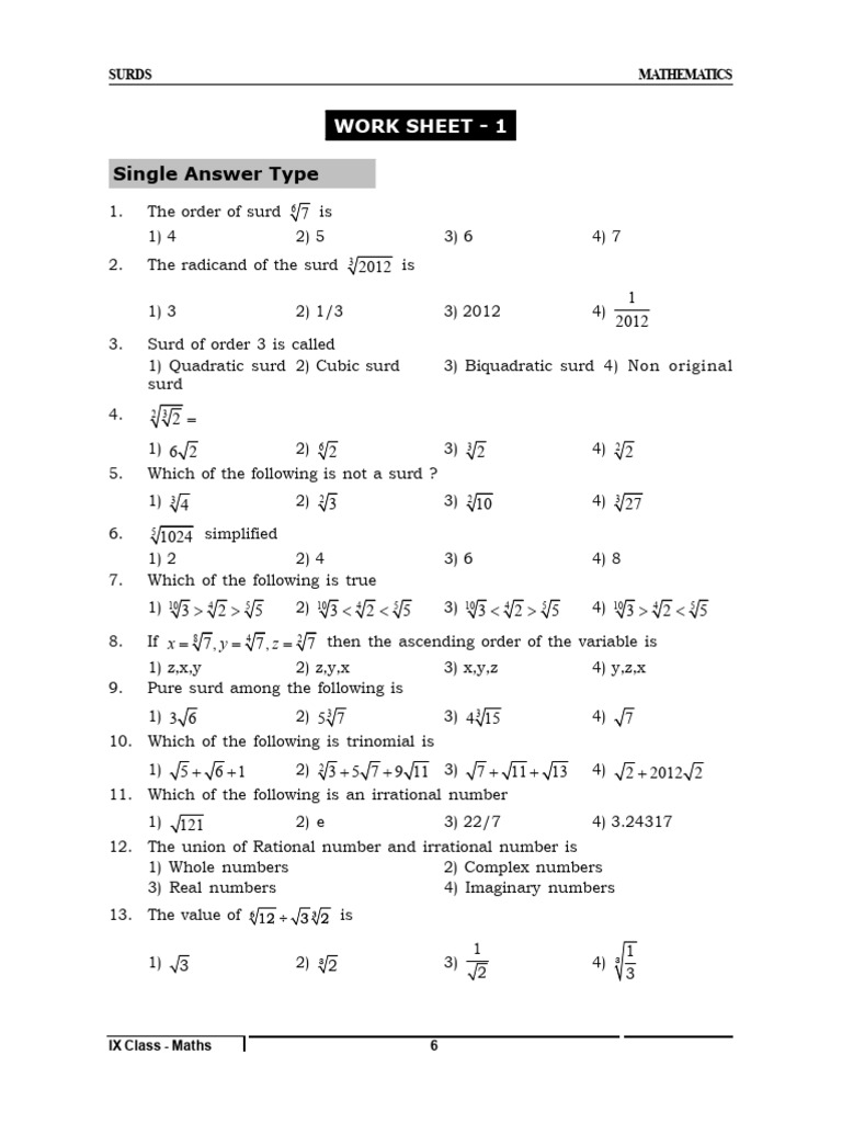 surds worksheet | PDF | Numbers | Mathematics