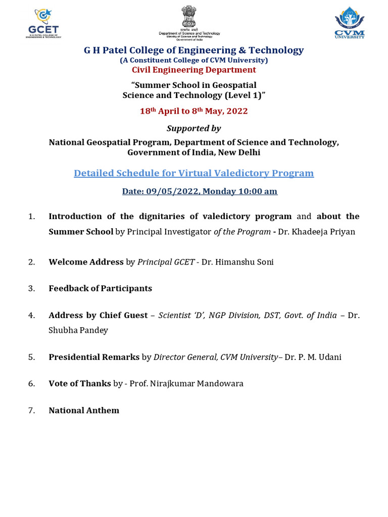 DST Valedictory Schedule-1 | PDF