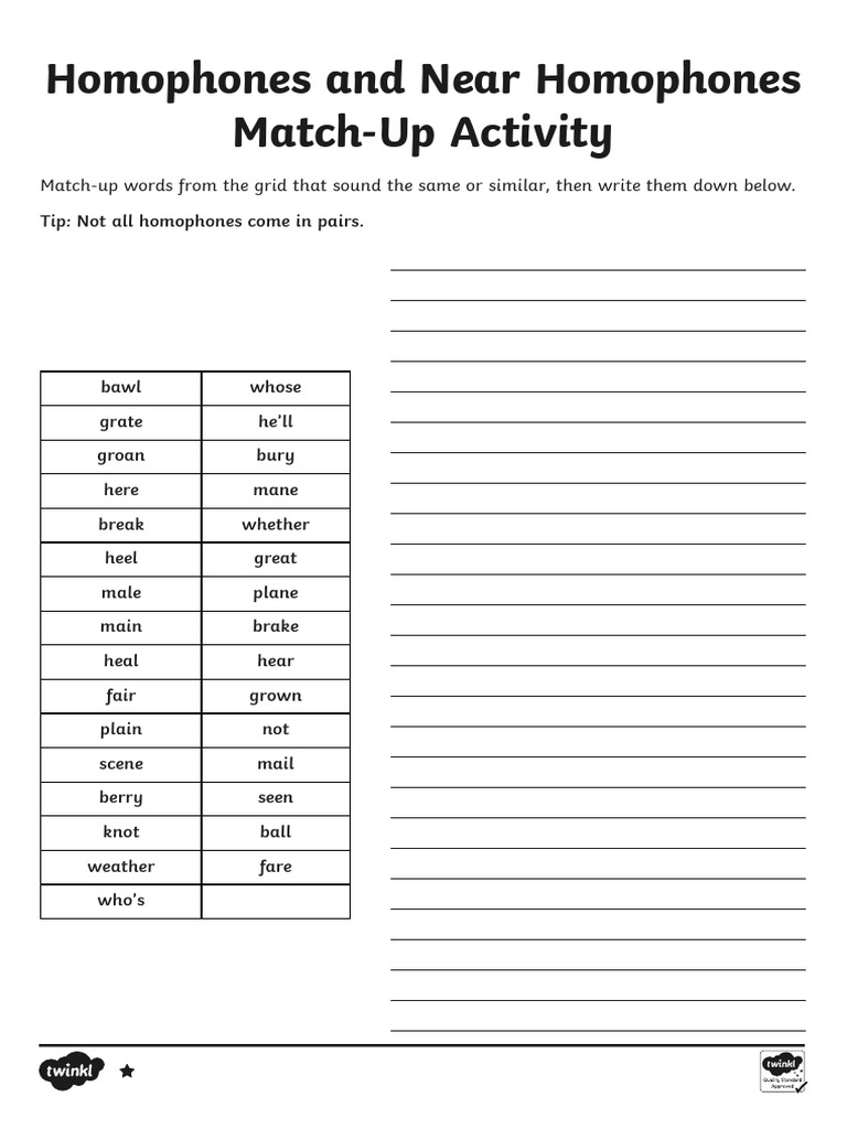 t2 e 2251 Years 3 and 4 Homophones and Near Homophones Differentiated ...
