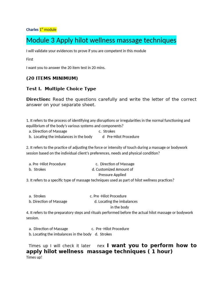 Charles 1st Module (AutoRecovered) | PDF | Massage | Stroke