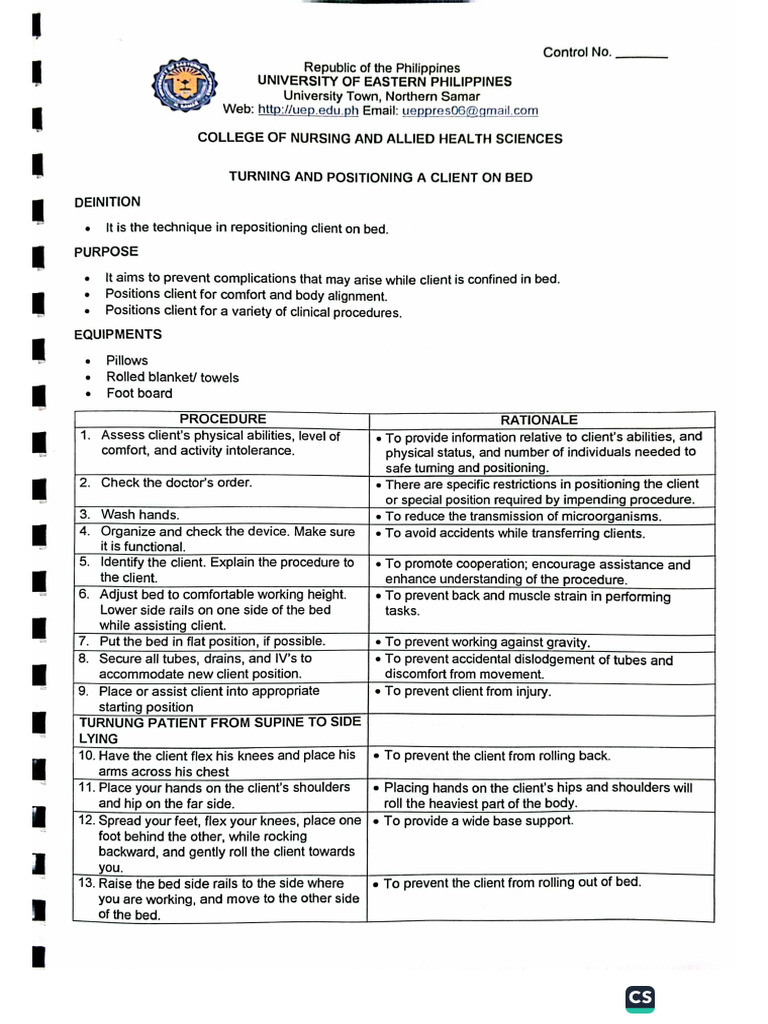 Turning and Positioning Client Procedures and Checklist | PDF
