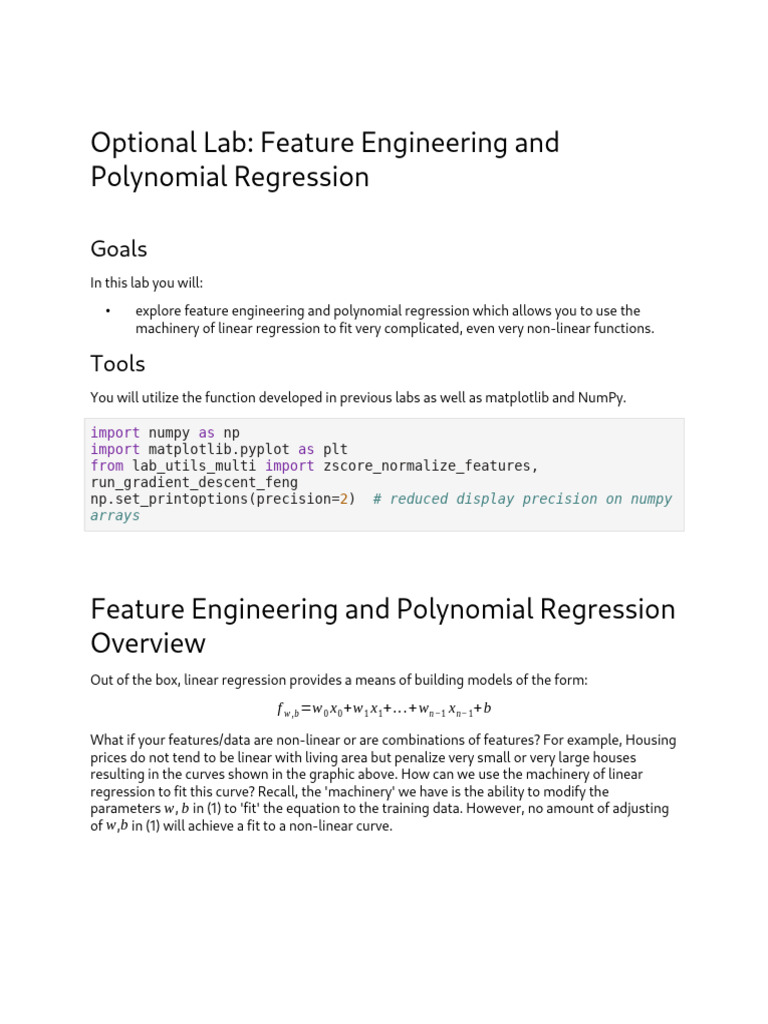 C1 W2 Lab04 FeatEng PolyReg Soln | PDF | Regression Analysis | Nonlinear System