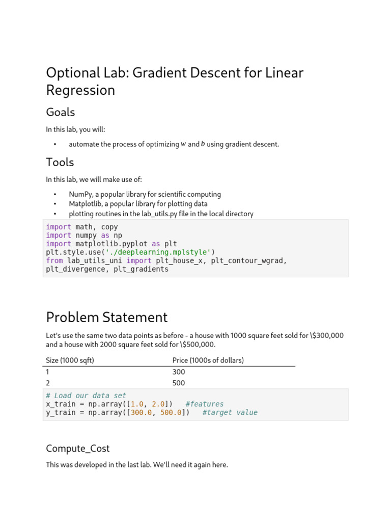 C1 W1 Lab04 Gradient Descent Soln | PDF | Computer Programming | Mathematics