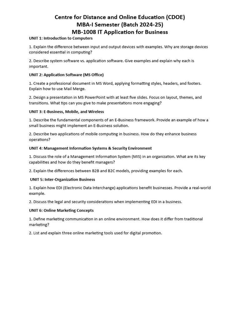 Assignment MB-1008 IT Application For Business | PDF