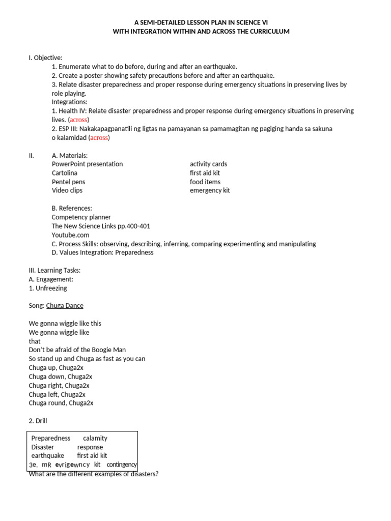 LP Science 6 Cot What To Do Before During and After Earthquake | PDF | Learning | Cognition