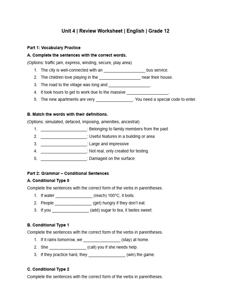 Grade 12 English Review Worksheet | PDF | Sentence (Linguistics ...