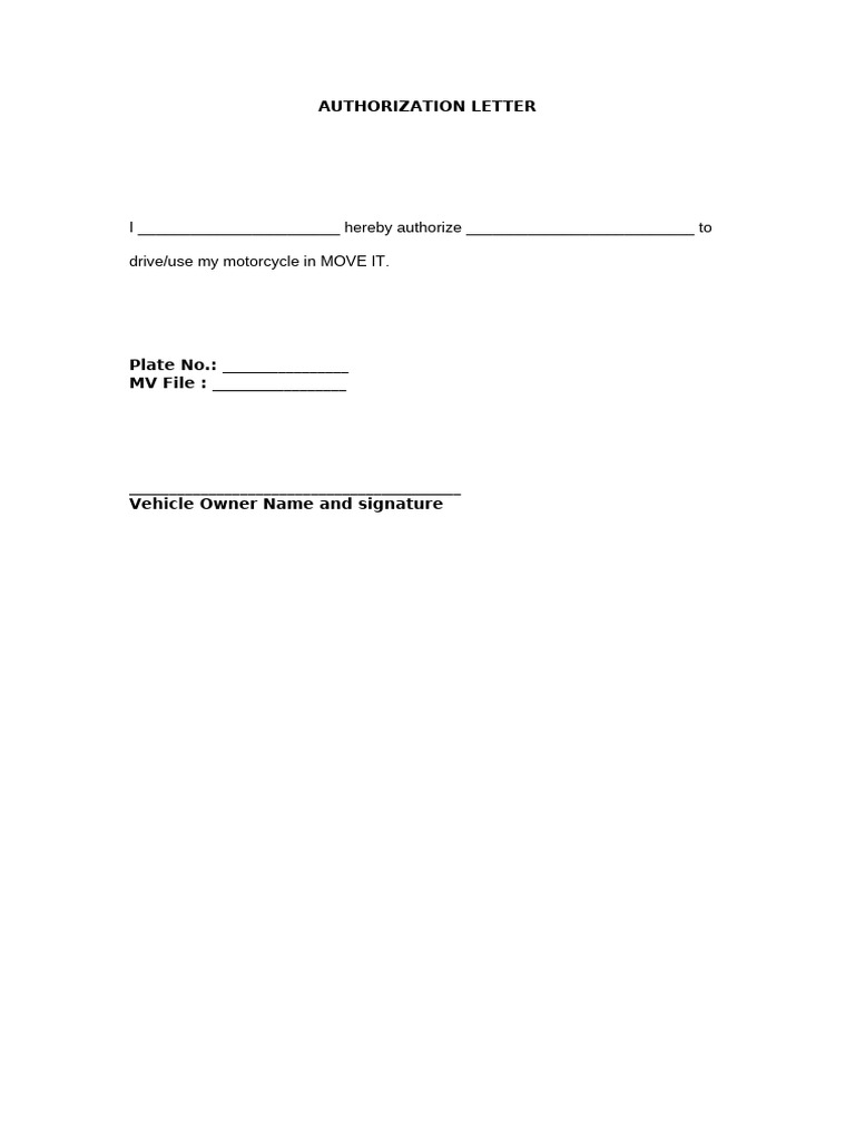Move It Motorcycle Authorization Letter | PDF
