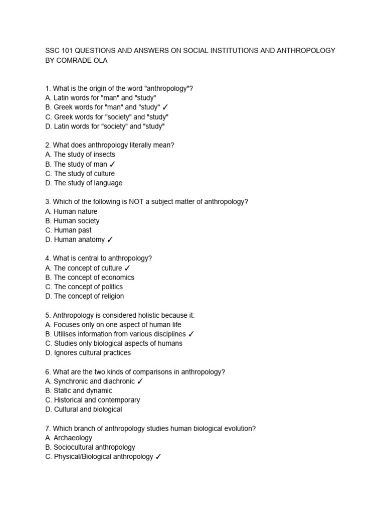 SSC 101 questions-1 | PDF | Anthropology | Material Culture