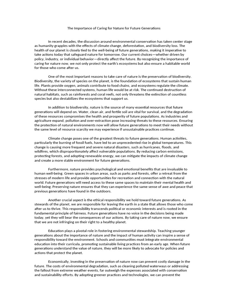 The Importance of Caring for Nature for Future Gen | PDF ...
