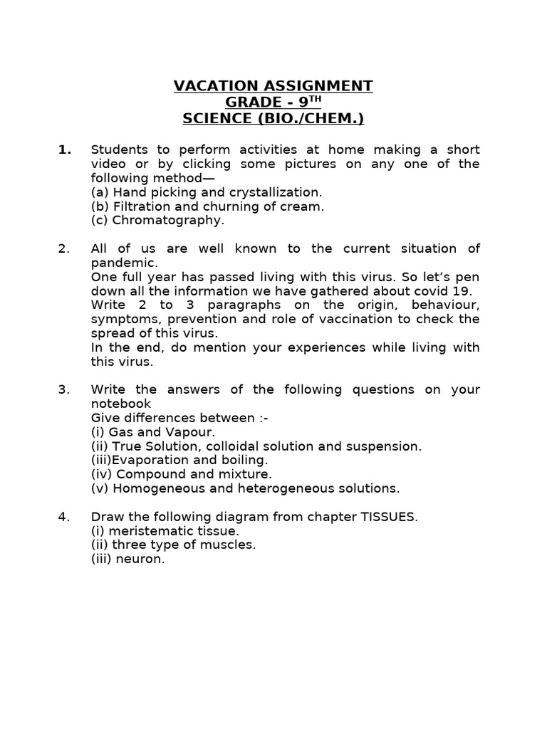 9TH CLASS VACATION ASSIGNMENT 2021 (4) | PDF