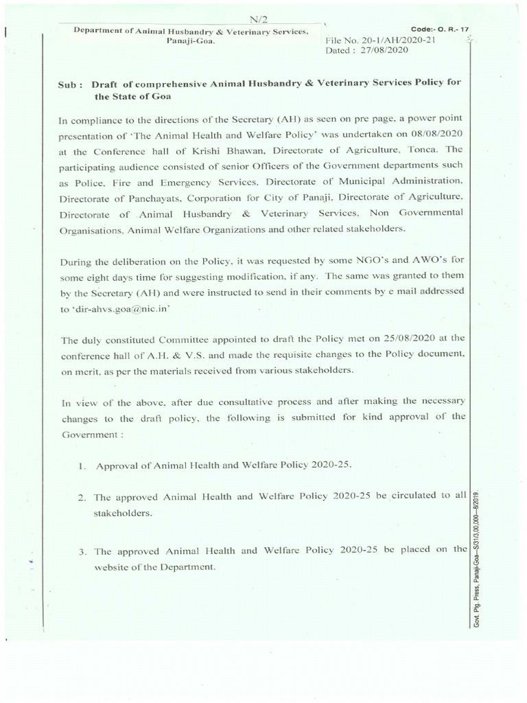 Complaint Against Goa Animal Husbandry: Draft Prevention of Cruelty To ...