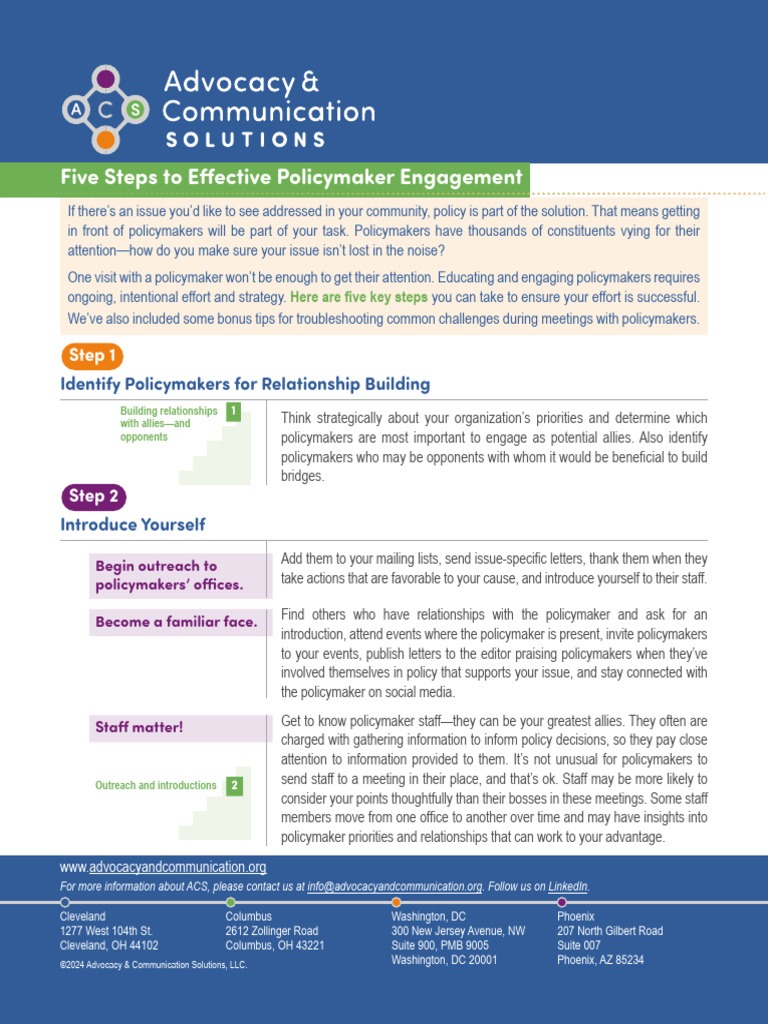 UPDATED ACS Five Steps To Effective Policymaker Engagement | PDF | Policy