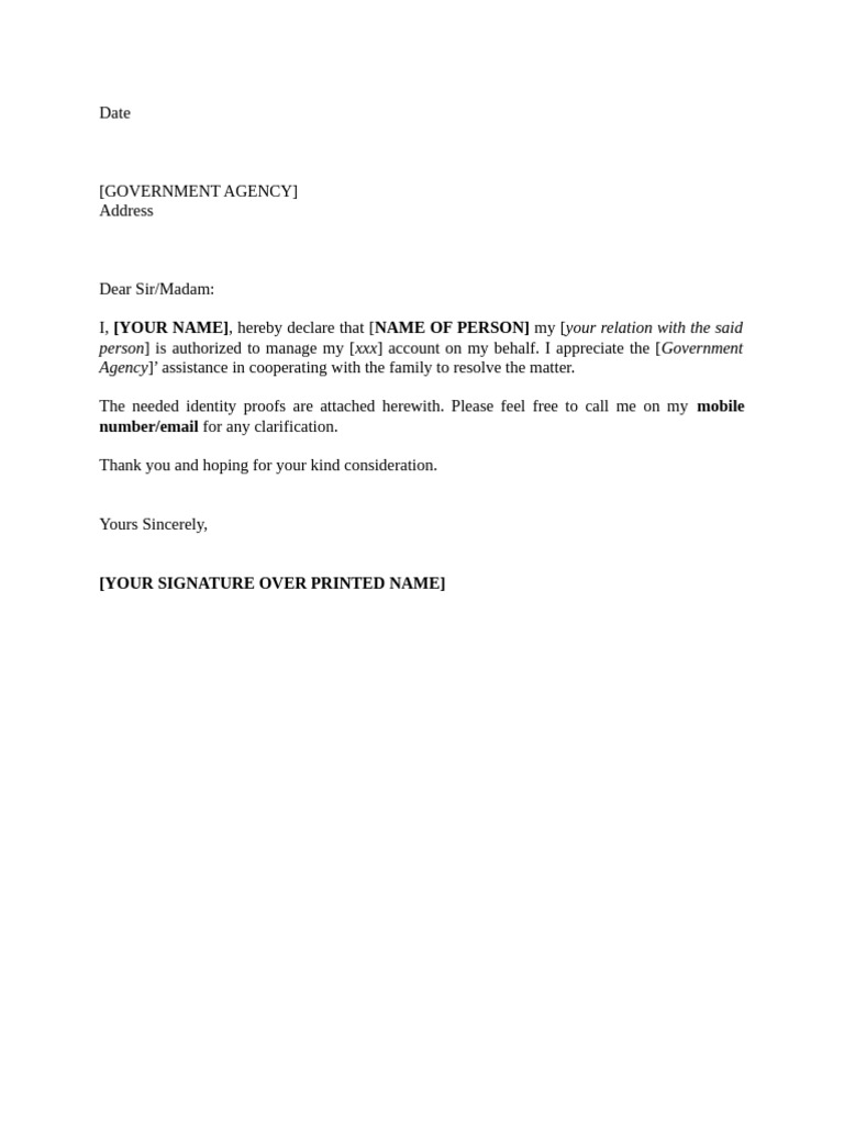 Authorization Letter For Govt Agency | PDF