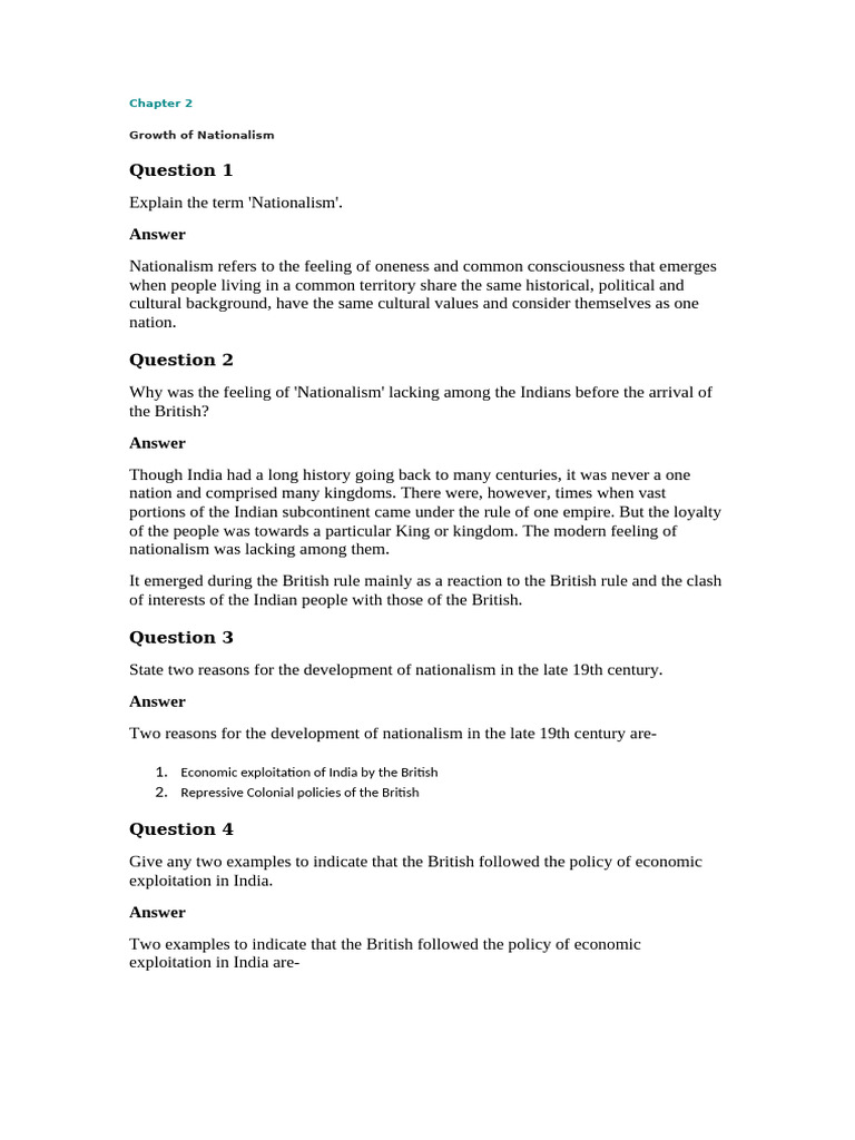 Chapter 2 Growth of Nationalism | PDF