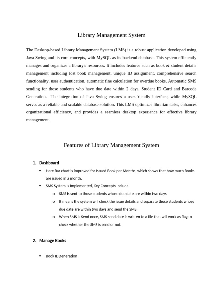 Features of Library Management System6th 8th Project | PDF | Library (Computing) | Databases