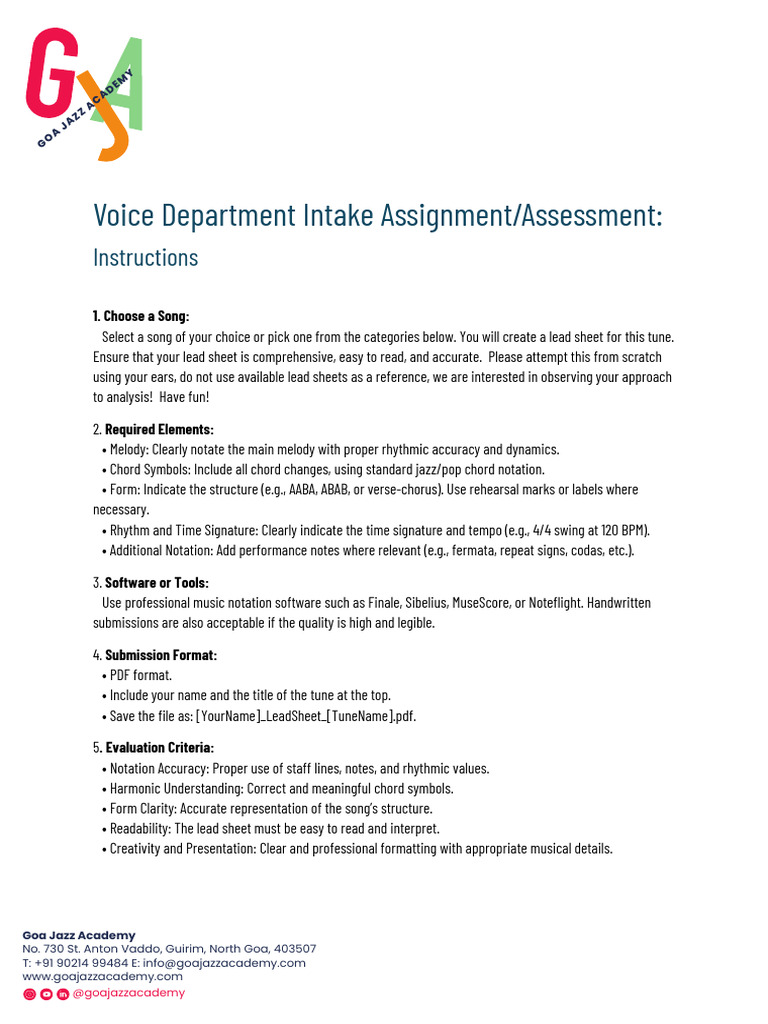 Vocal Intake Assignment | PDF | Lead Sheet | Musical Notation