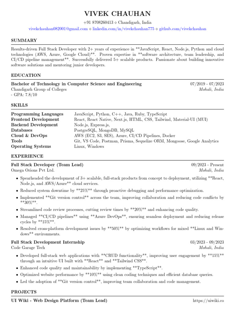 Vivek Resume Full Stack 2 Years | PDF | Amazon Web Services | Cloud Computing
