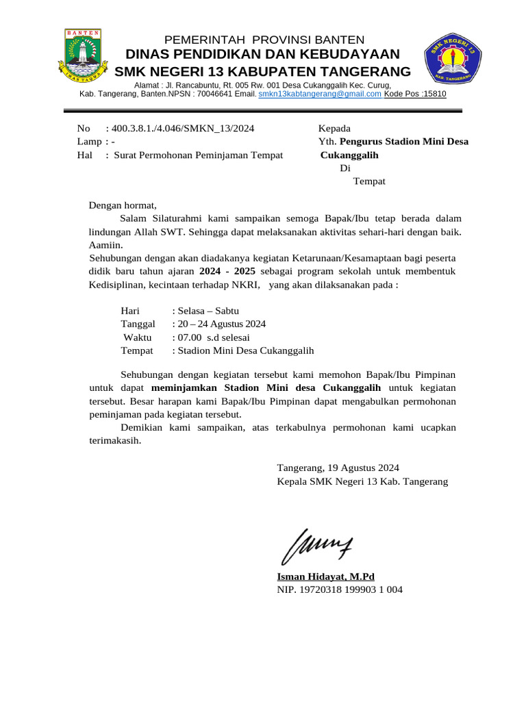 Surat Peminjaman Stadion Mini Ke Desa | PDF