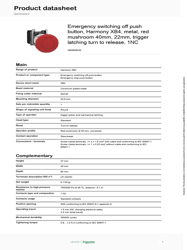 ITEM NO.5 - Schneider Electric - Harmony-XB4 - XB4BS8442 | PDF | Fuse ...