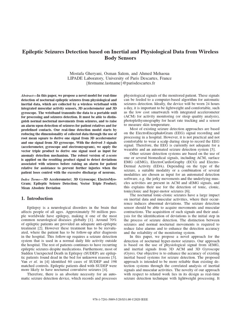 Epileptic Seizures Detection Based On Inertial and Physiological Data From Wireless Body Sensors ...
