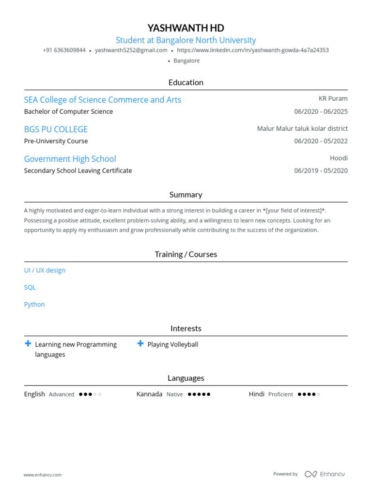 Yashwanth HD Resume | PDF