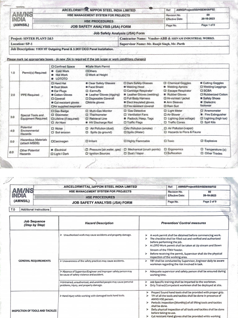 JSA For Panel Erection | PDF