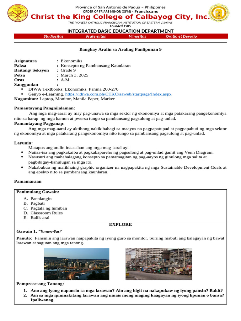 Gampanin ng Pilipino sa Pambansang Kaunlaran LP | PDF