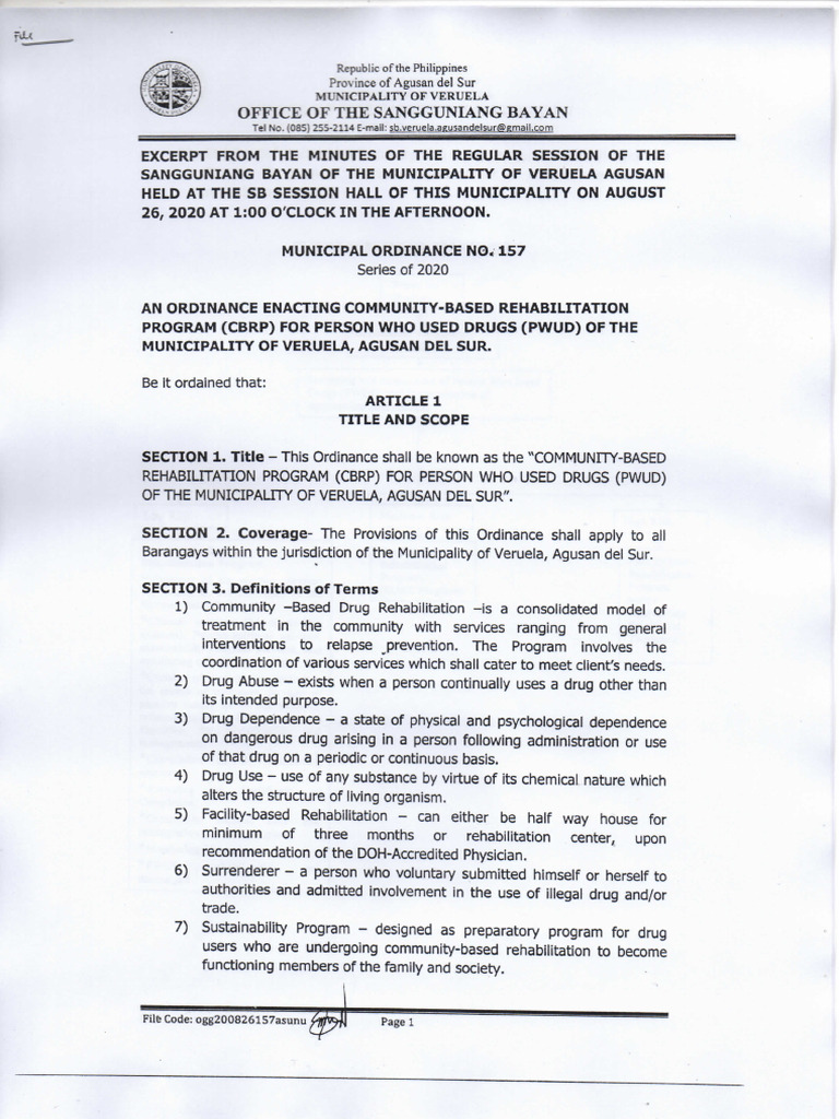 Mun. Ordinance No. 2020-157 CBDRP | PDF