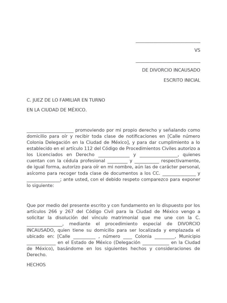Escrito Divorcio Incausado CDMX | PDF | Divorcio | Pensión alimenticia