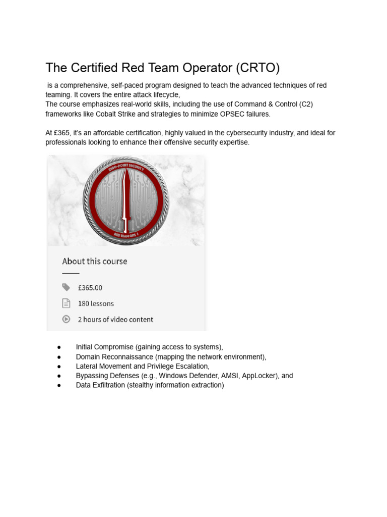 CRTO: Advanced Red Team Certification | PDF