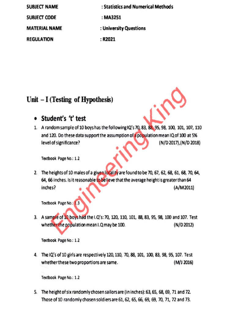 MA3251 Most Important Unit Wise | PDF