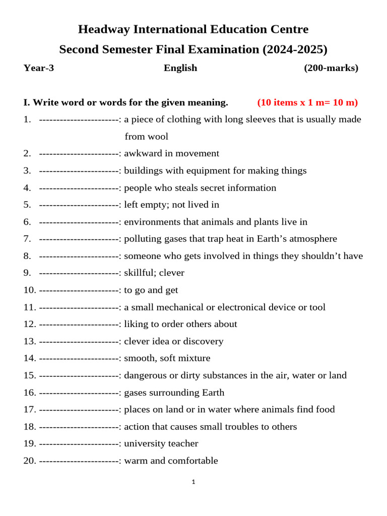 Year-3 English Final Exam | PDF | Cocoa Bean | Trees