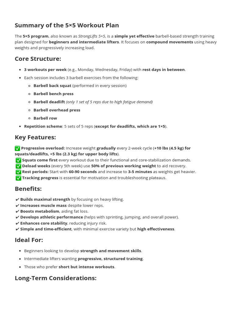 5x5 Workout Plan Overview | PDF