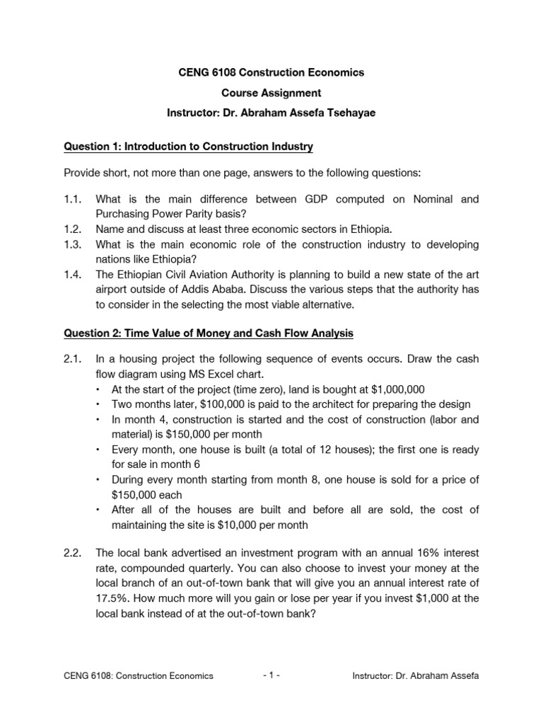 CENG 6108 Construction Economics Course Assignment Instructor: Dr ...