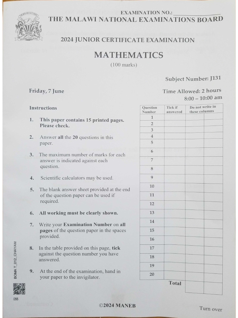 2024 JC Maneb Maths | PDF