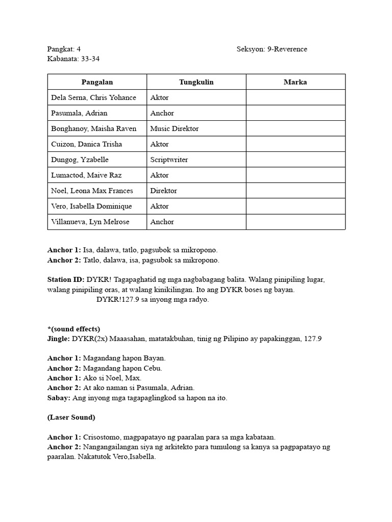 KABANATA 33-34 Radio Broad Script | PDF