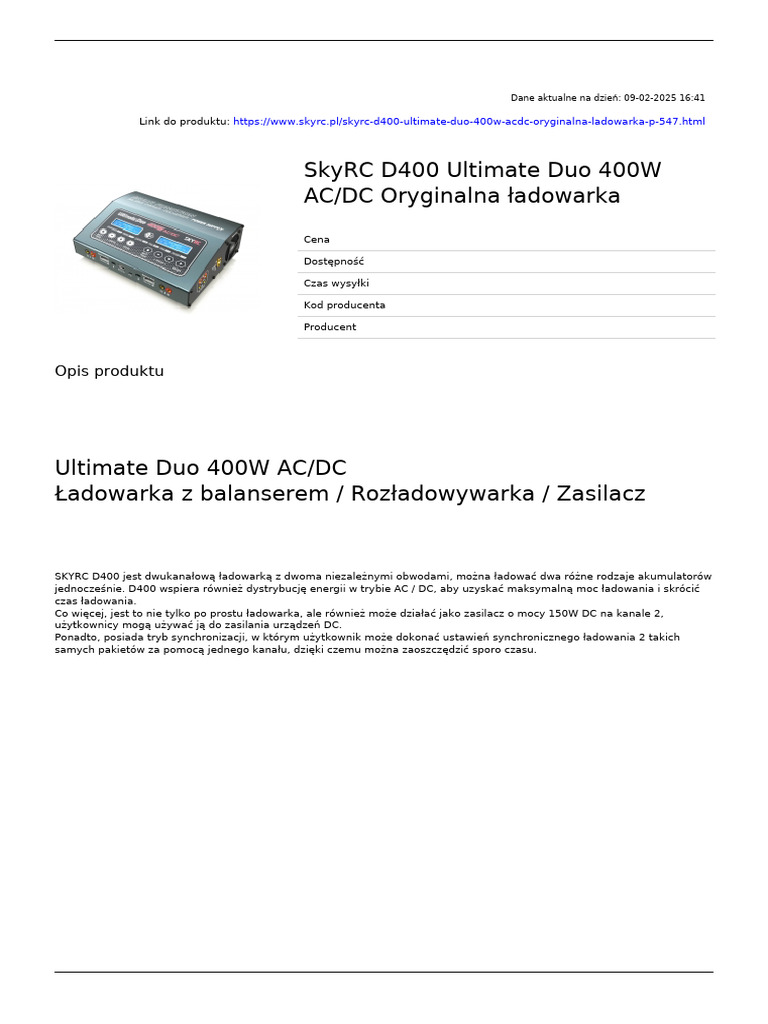 skyrc-d400-ultimate-duo-400w-acdc-oryginalna-ladowarka | PDF